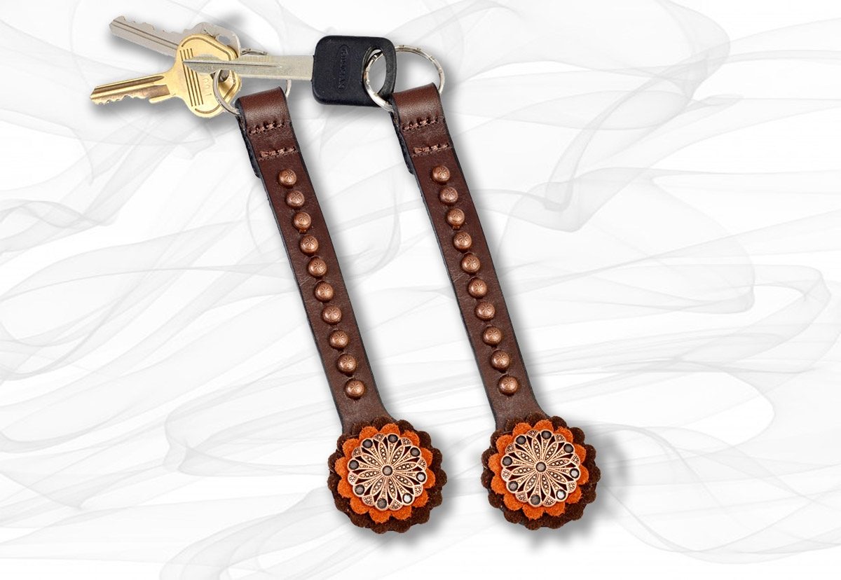 Copper Sunrise Suede Trim Key Fob - The Bitless Bridle by Dr. Robert Cook